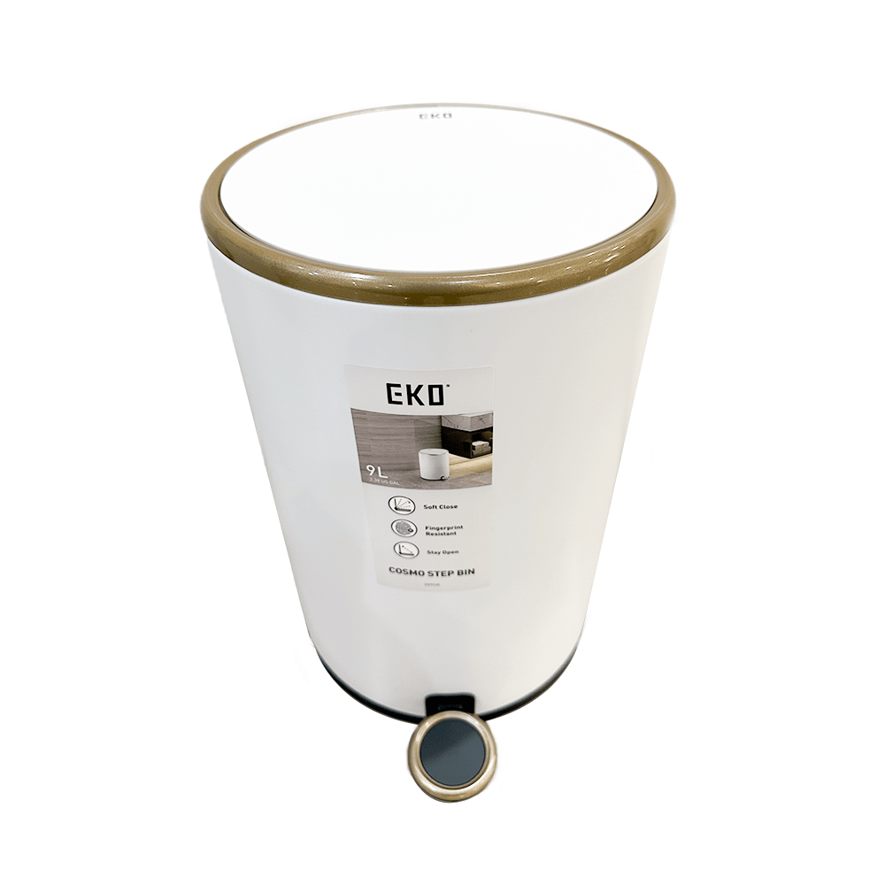EKO Matt White Steel Round Step Bin | 9 LTR
